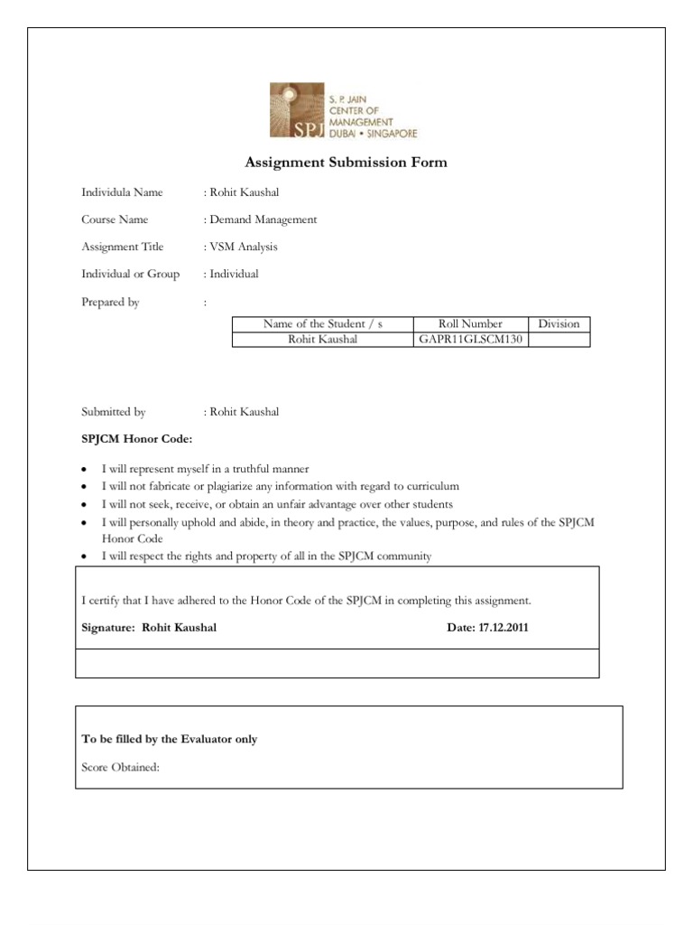 Assignment Submission Form: SPJCM Honor Code | PDF | Industries ...