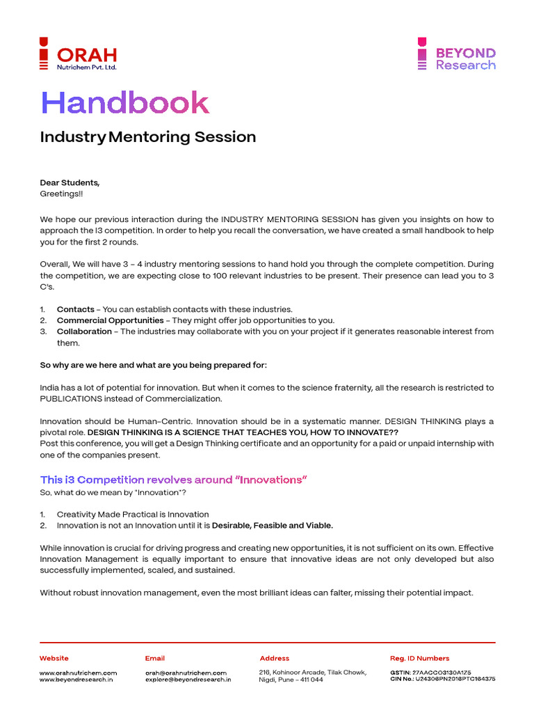 Handbook - Industry Mentoring Sessions | PDF | Tablet (Pharmacy) | Design Thinking