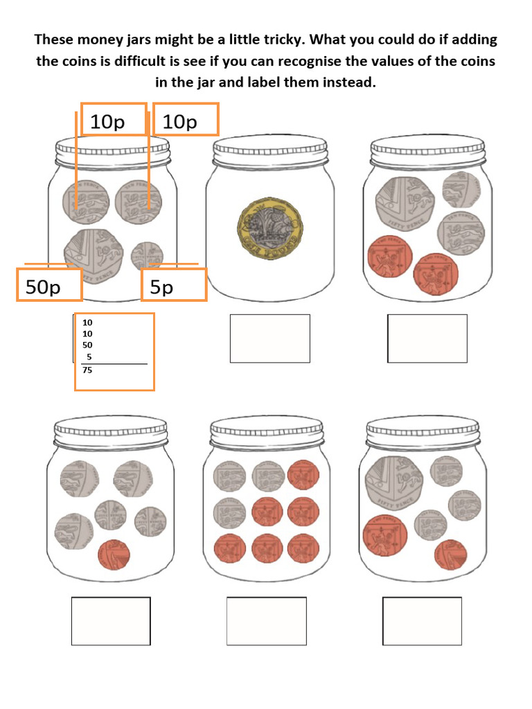 Understanding Coin Values and Jars | PDF