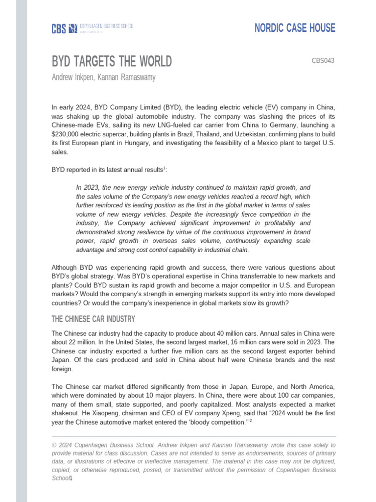 BYD's Global Expansion Strategy | PDF | Electric Vehicle | Automotive ...