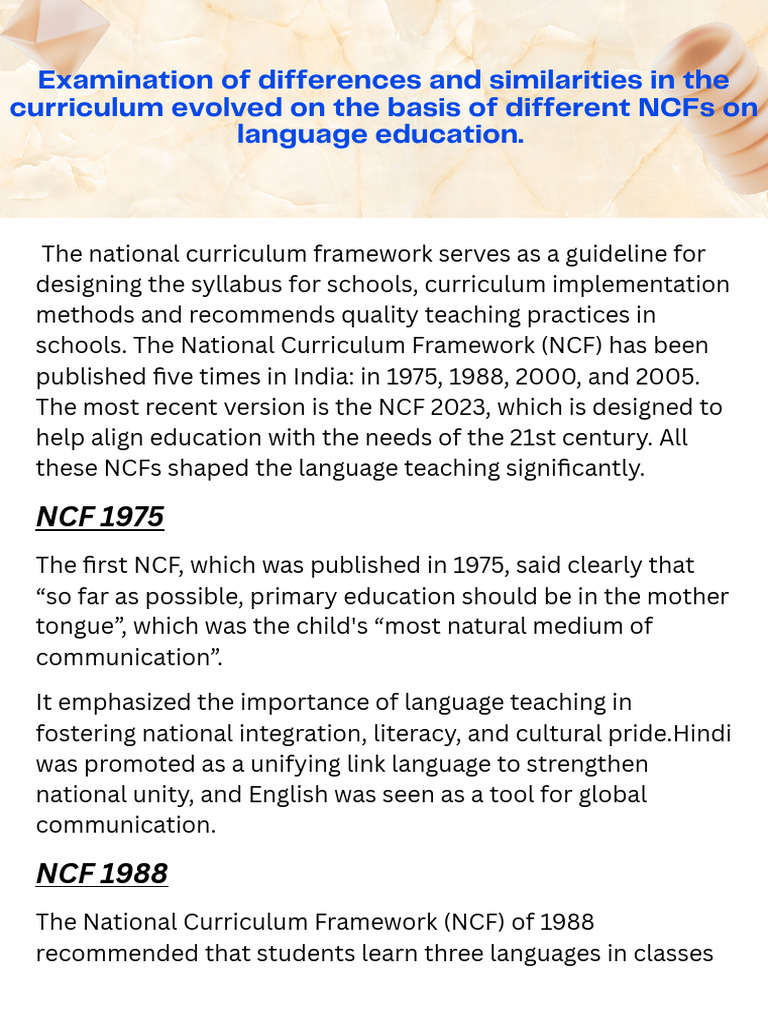 The National Curriculum Framework Serves As A Guideline For Designing ...