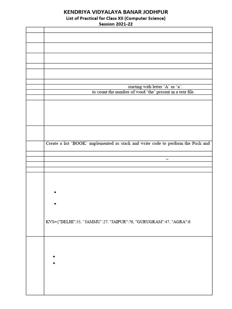 Class XII CS Practical List 2024 | PDF | Computer Program | Programming