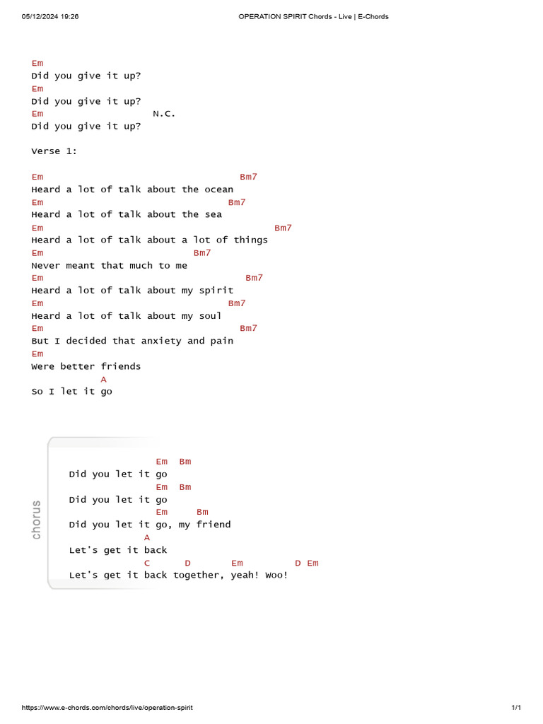 Operation Spirit Chords - Live - E-Chords | PDF