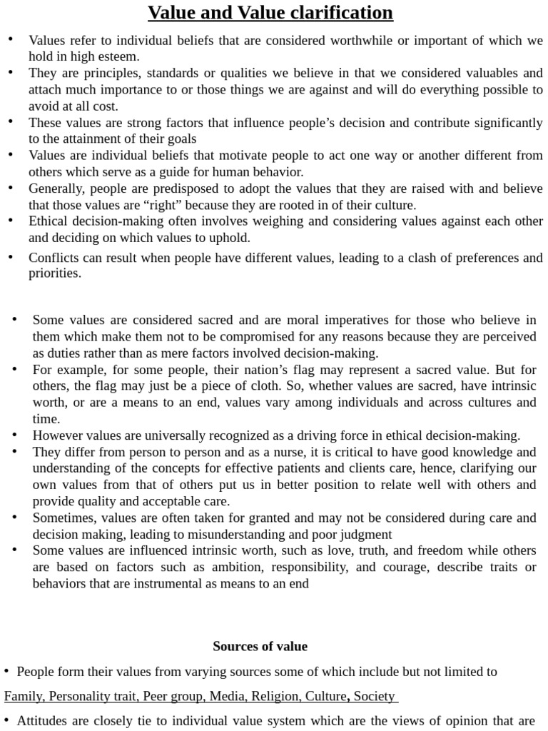 Lecure 1 Value and Value Clarification | PDF | Attitude (Psychology ...