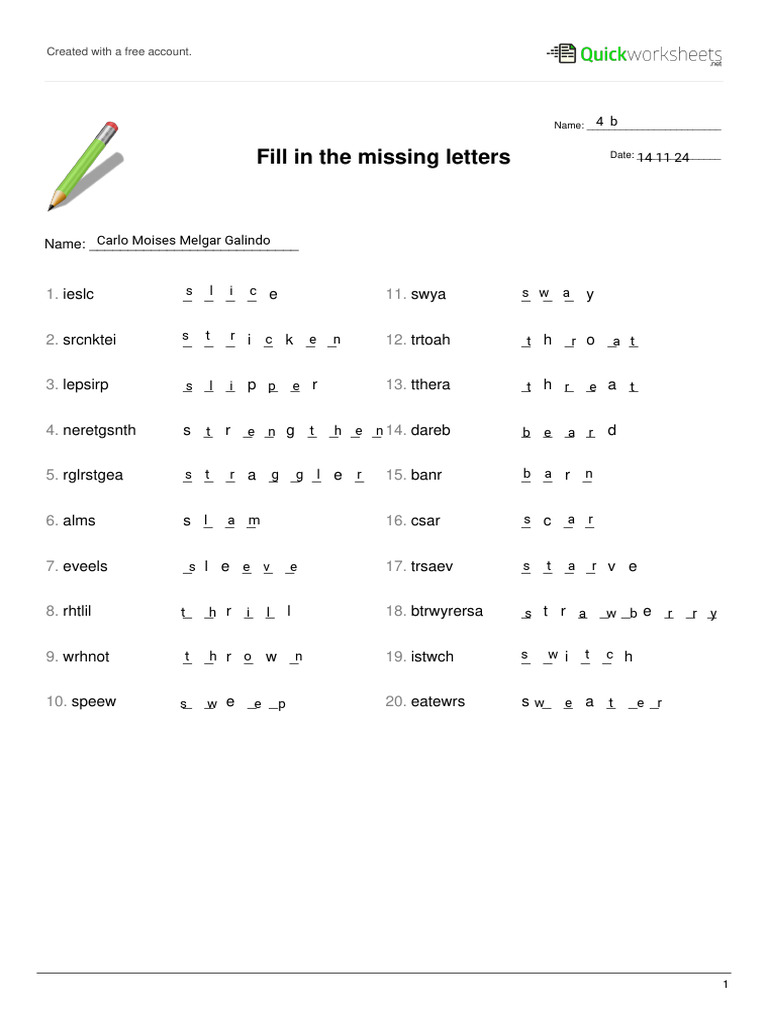 Kami Export - Fill in The Missing Letters | PDF