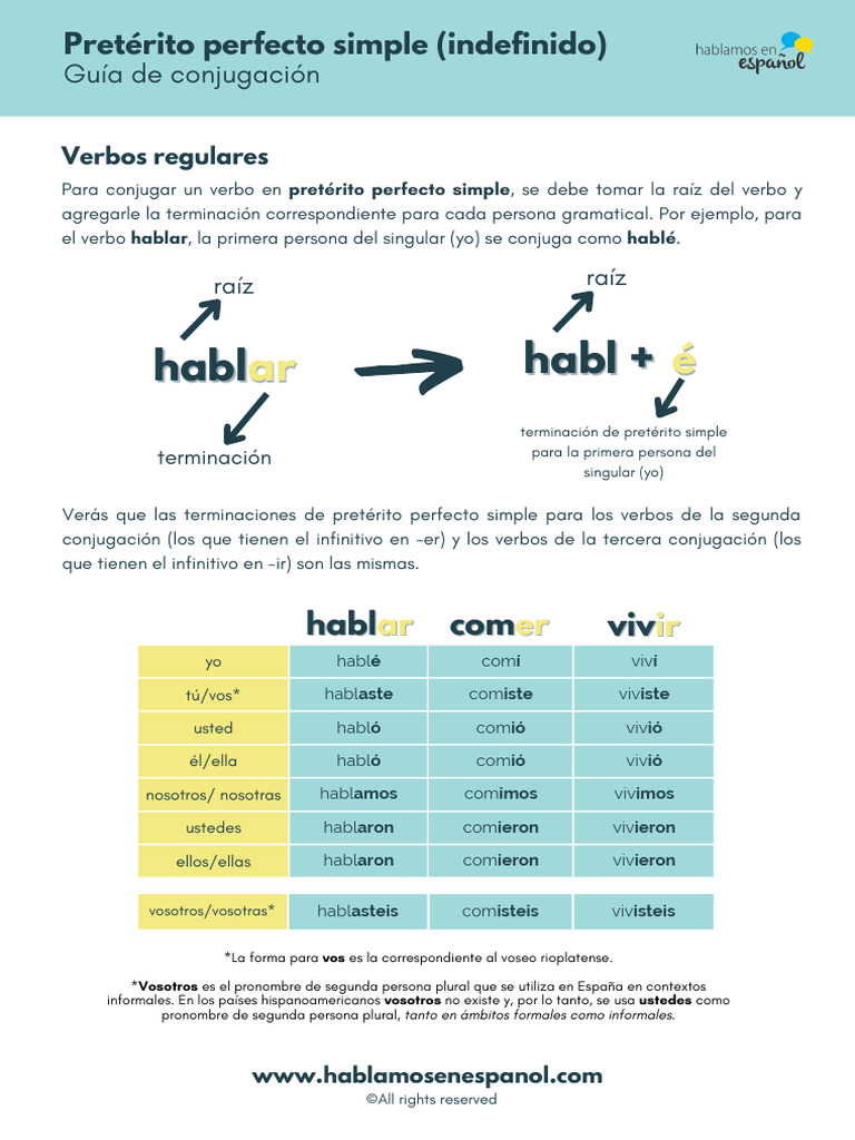 preterito-perfecto-simple-indefinido-guia-de-conjugacion-2 | PDF ...