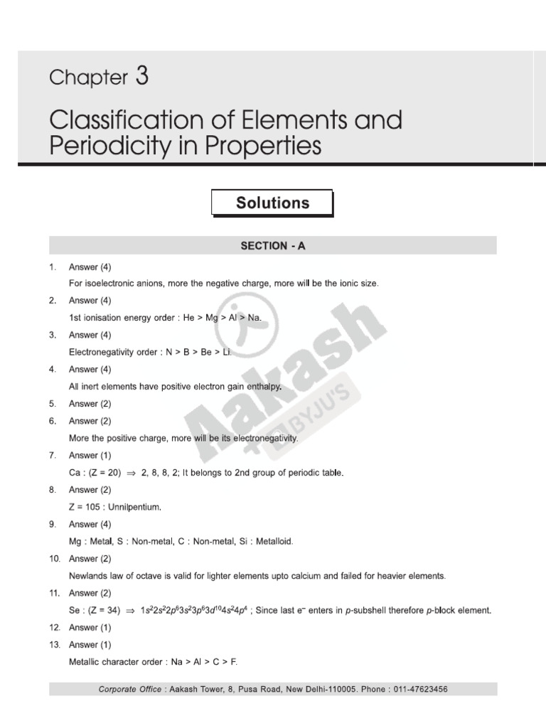 PERIODIC TABLE SOLUTIONS | PDF