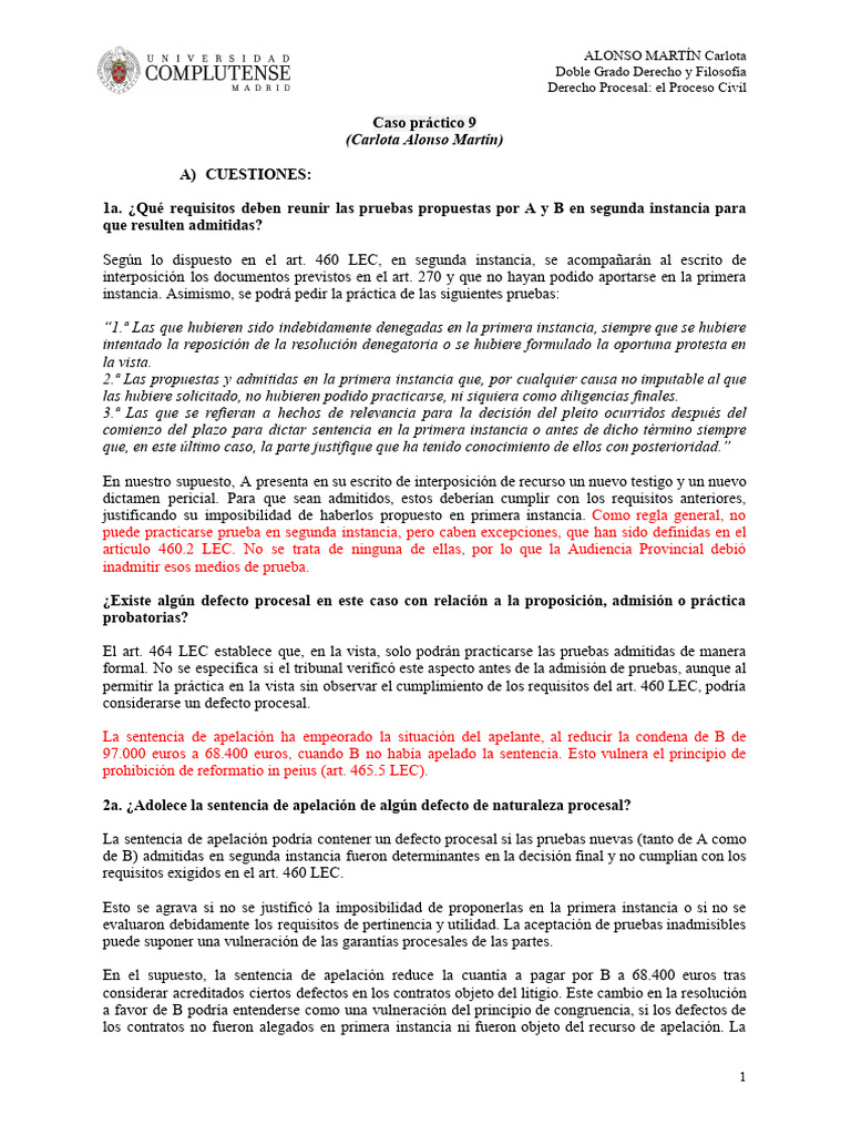 Caso práctico 9 | PDF | Apelación | Sentencia (ley)