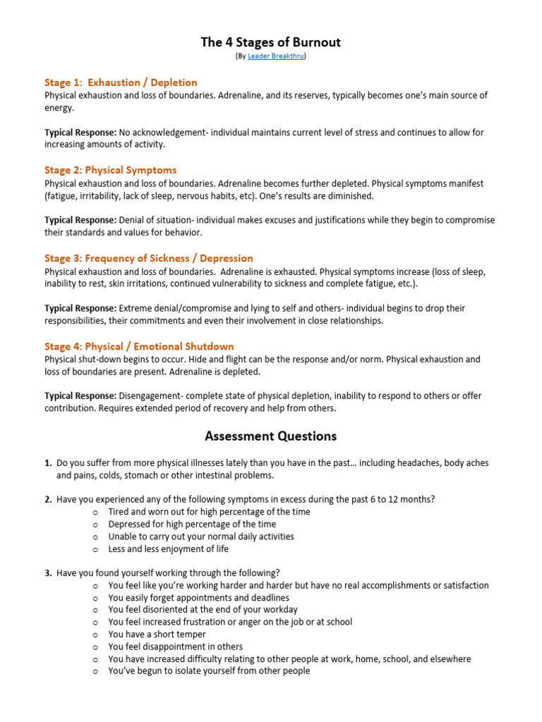 The 4 Stages of Burnout - by Leader Breakthru | PDF | Occupational ...