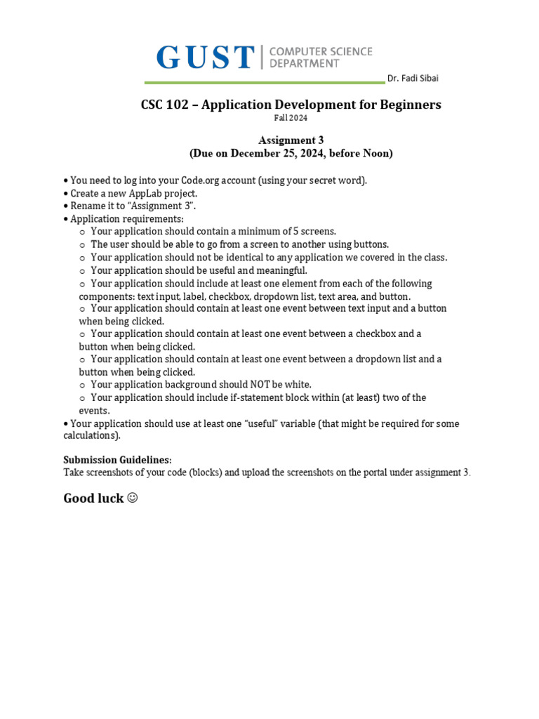 CSC 102 Assignment 3 Guidelines | PDF