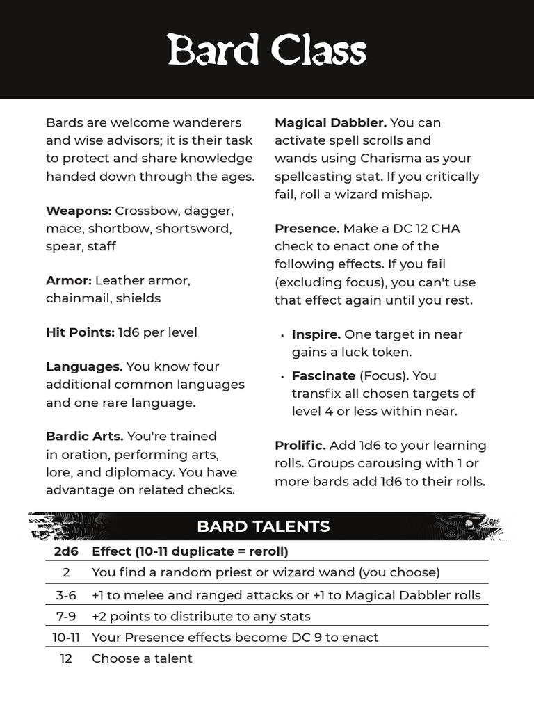 Bard and Ranger Classes V1-3 | PDF