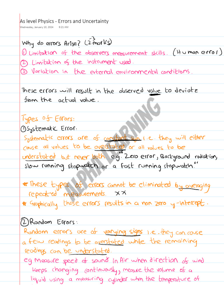 As level Physics - Errors and Uncertainty_watermark | PDF