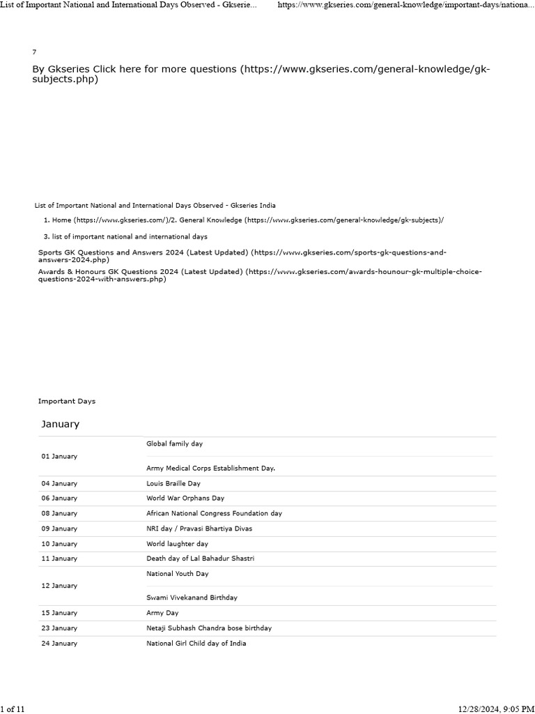 List of Important National and International Days Observed - Gkseries ...