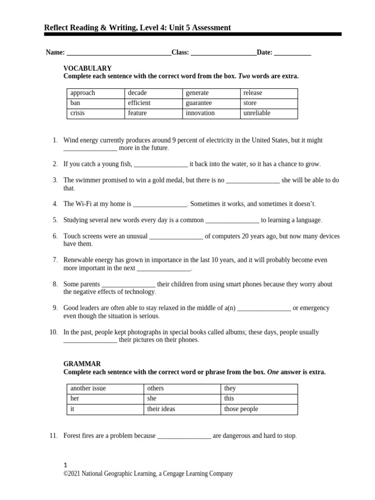 Reflect RW4 Assessment AnswerKey Unit05 | PDF | Wildfire | Fires
