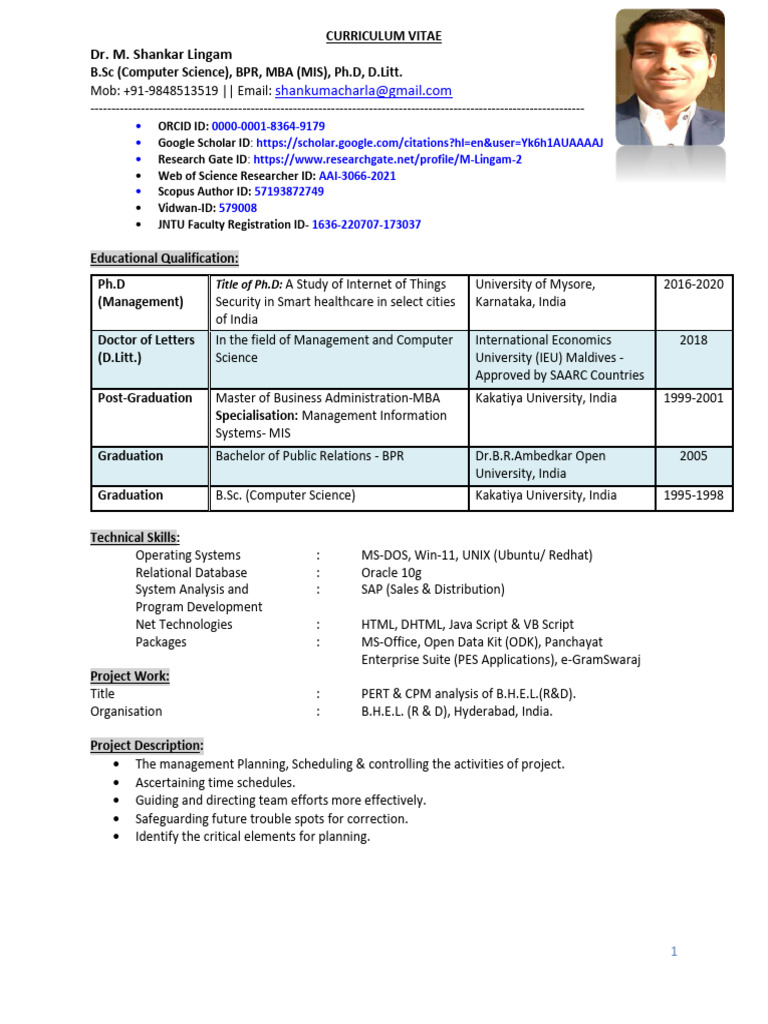 DR Shankar - Curriculum Vitae 2024 | PDF | Internet Of Things
