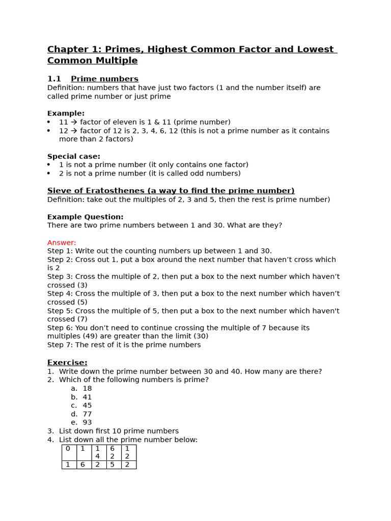Chapter 1_math | PDF | Prime Number | Numbers