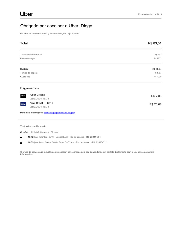 Comprovante Uber | PDF