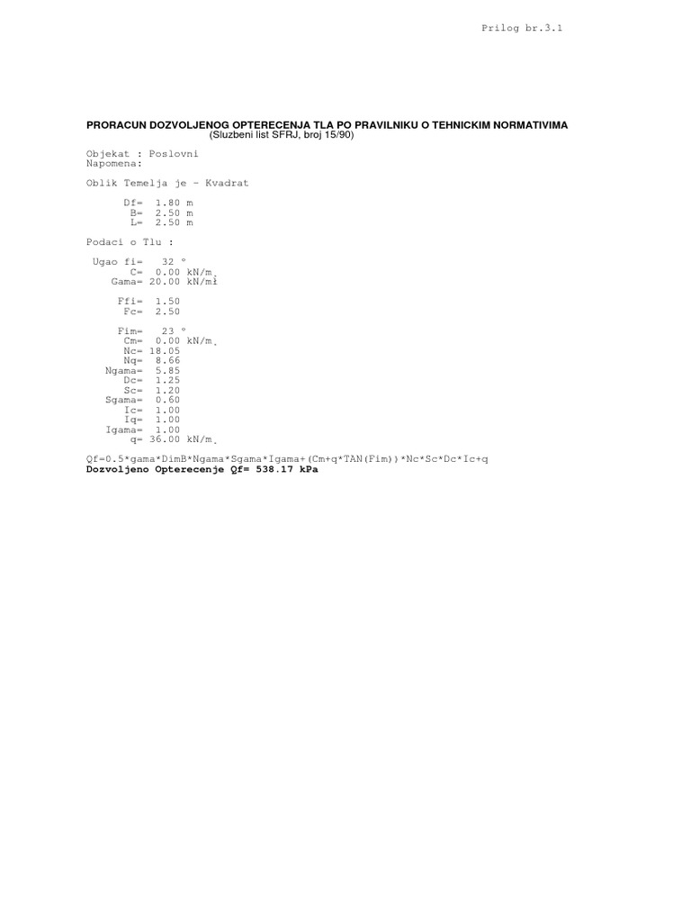 Prilog Br_3.1 Nosivost Stopa 2,5 x 2,5 | PDF