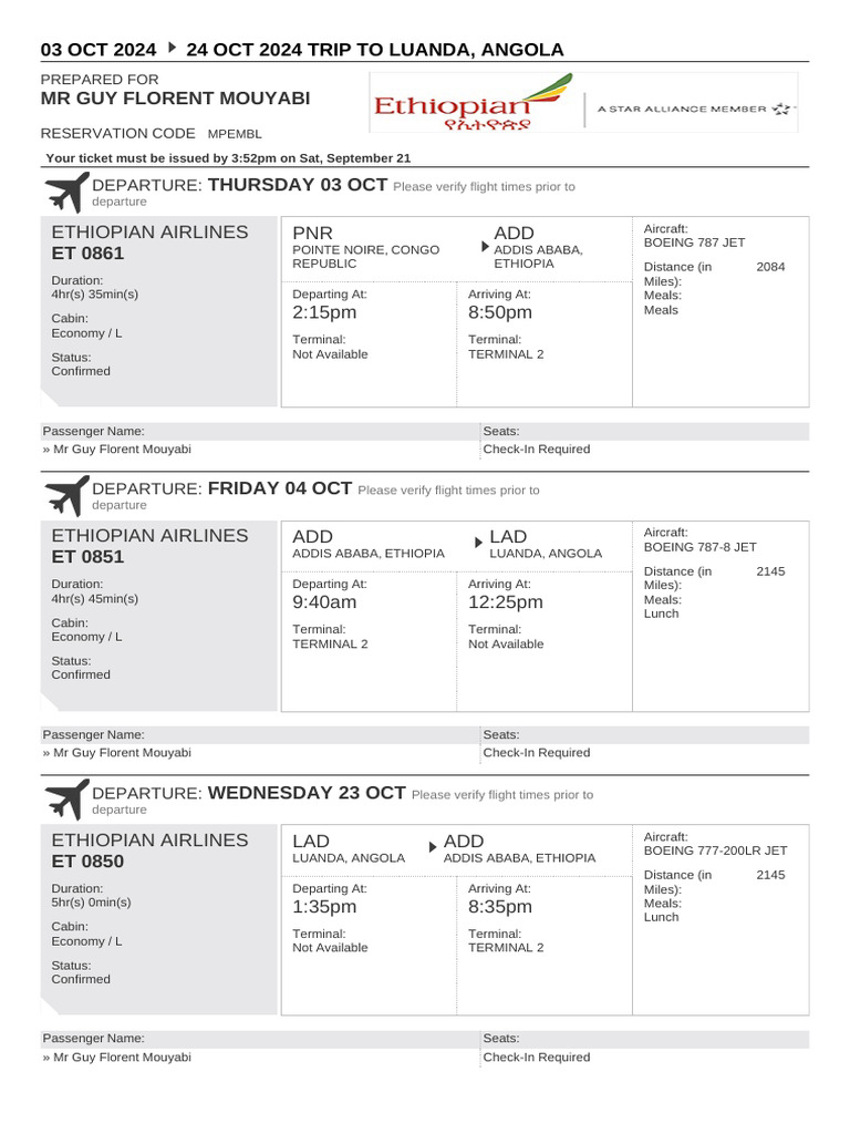 Travel Reservation October 03 For MR GUY FLORENT MOUYABI | PDF ...