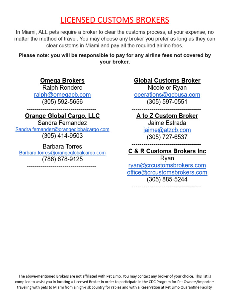 US Dog Permit Import Licensed Brokers List | PDF