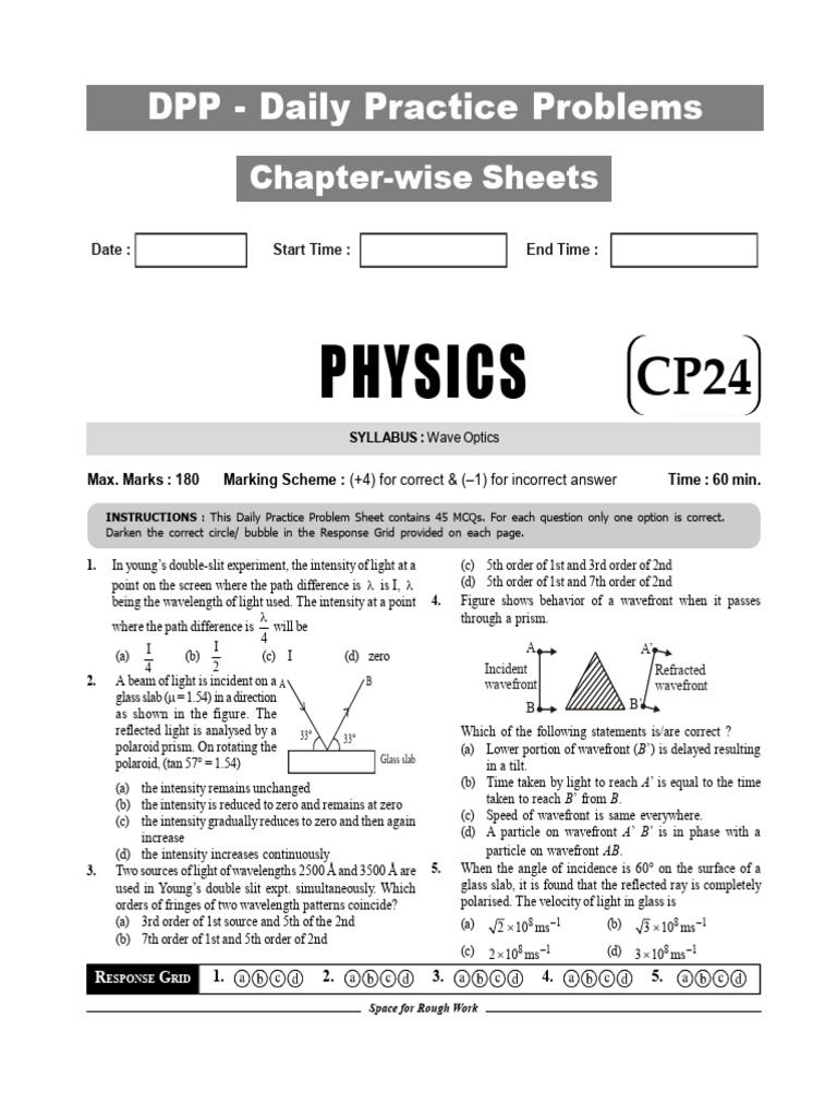 Wave Optics Daily Practice Problems | PDF | Diffraction | Wavelength