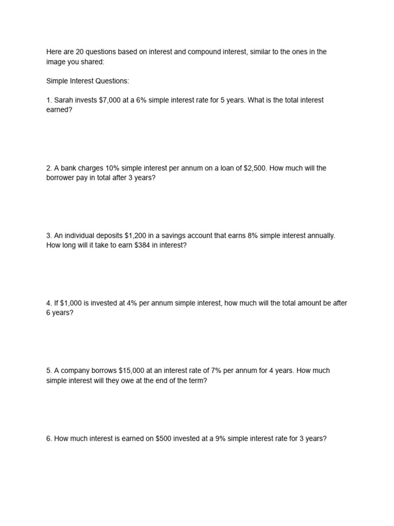 Simple & Compound Interest Quiz | PDF