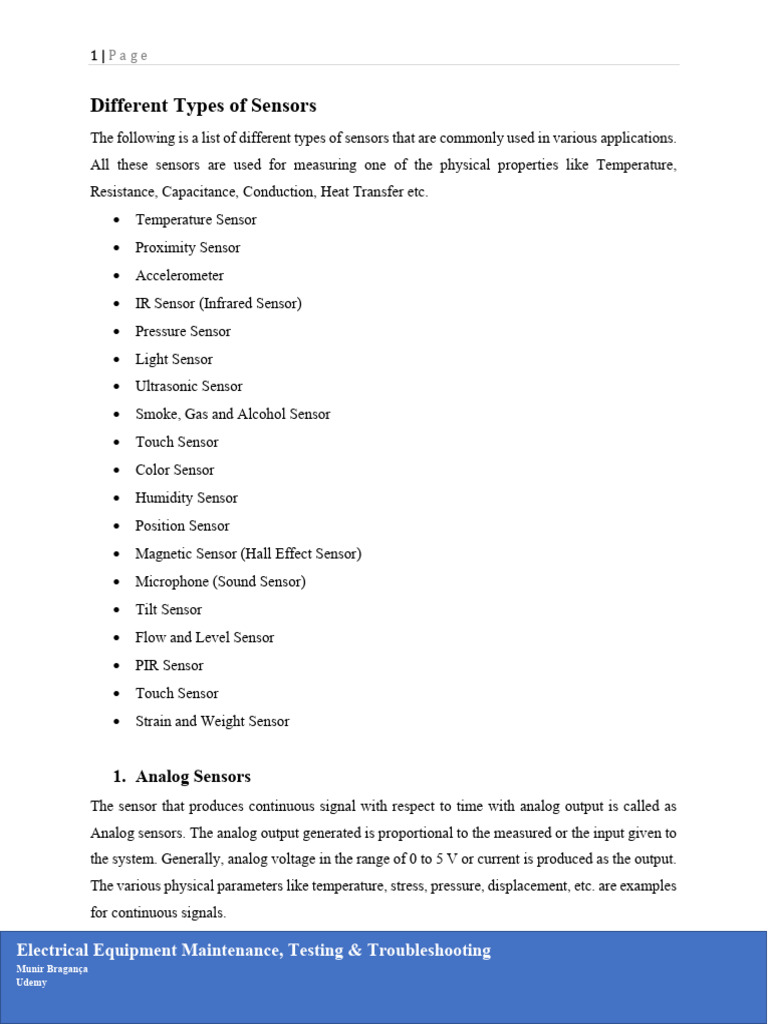 Types of Sensors and Transducers A, B, C Manual | PDF | Infrared | Sensor