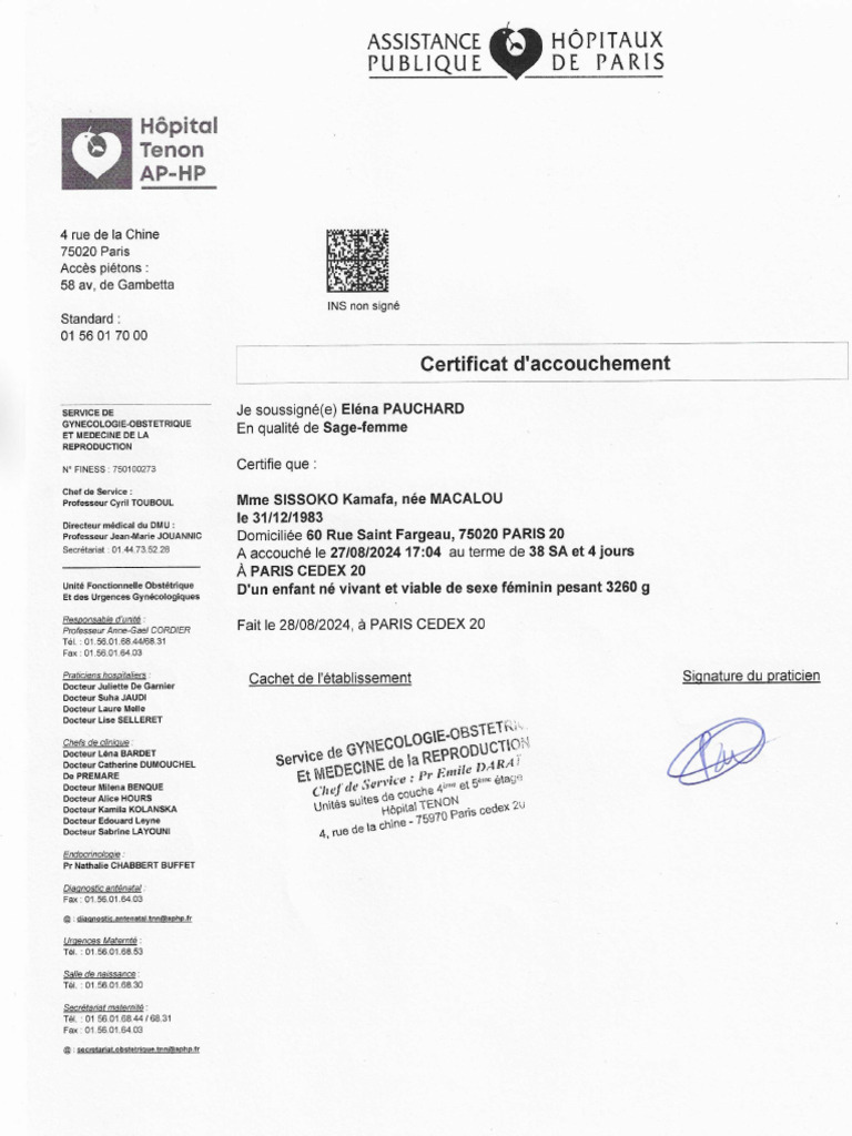Certificat Accouchement | PDF
