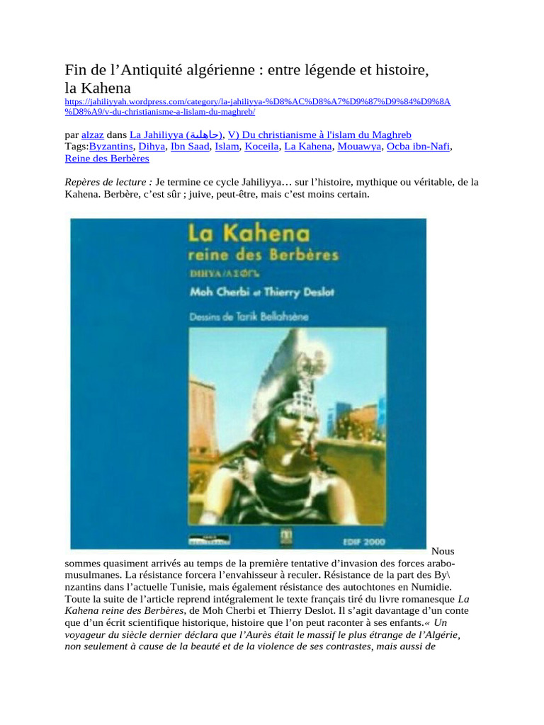 La Kahena : Histoire et Légende Berbère | PDF | Maures | Berbères