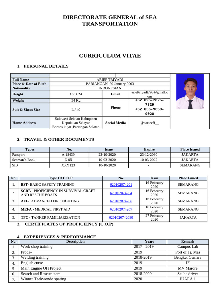 CV - Daily - Pelaut - Engine Cadet | PDF