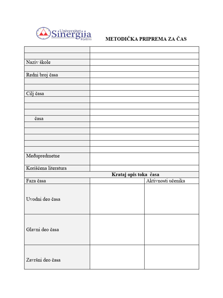 Metodička Priprema Za Čas | PDF
