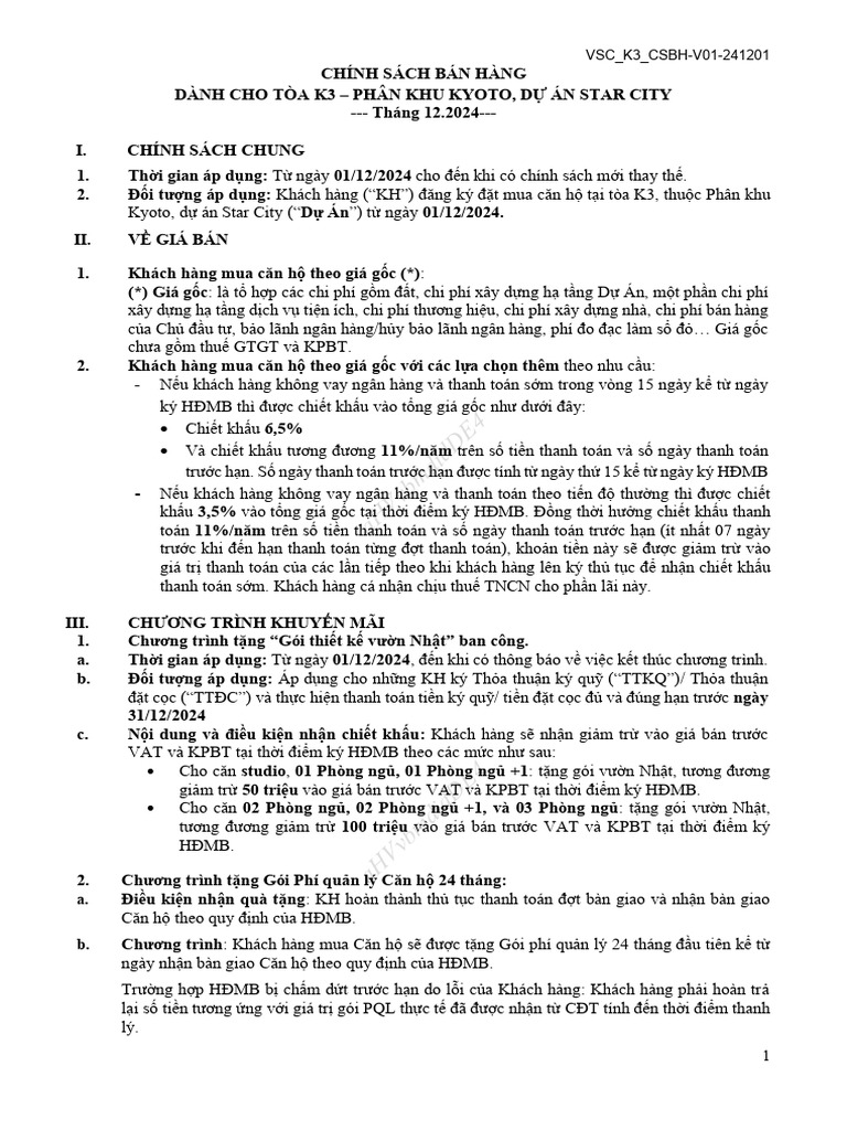 VSC - K3 - CSBH - V01 - Hang CDT - KH | PDF