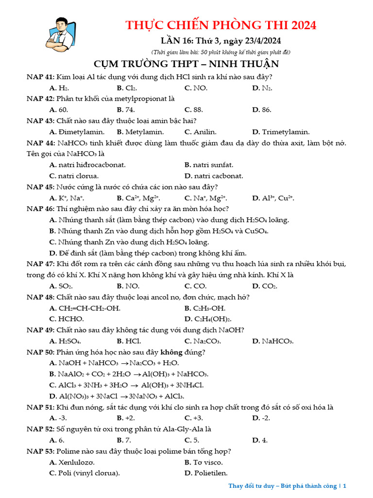 Láº§n 16. Cá»¥m trÆ°á» ng THPT Ninh Thuáº­n | PDF