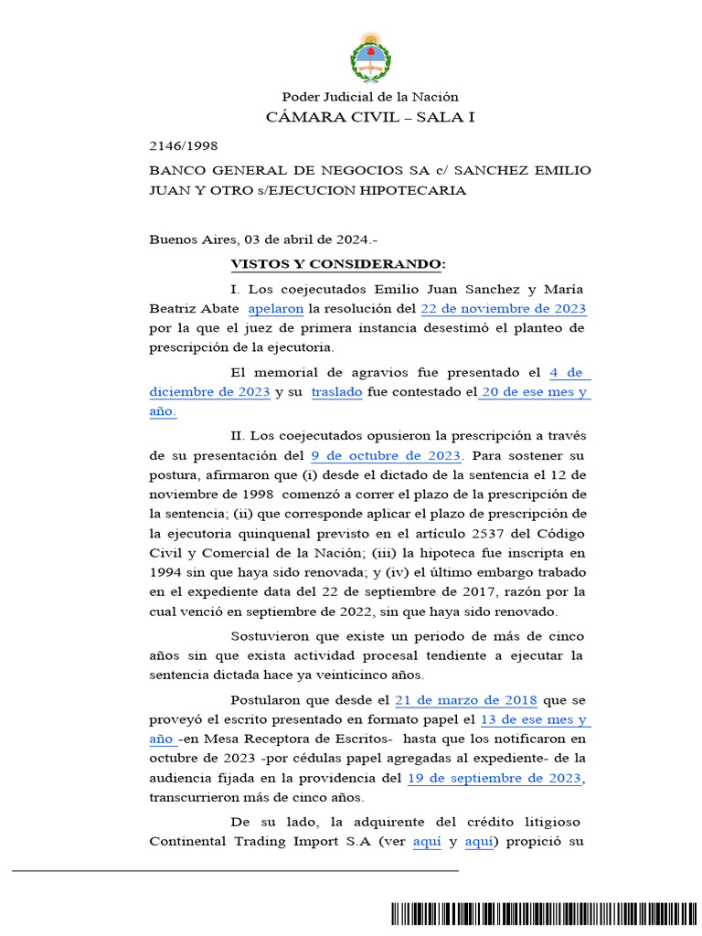 fallo (4) | PDF | Estatuto de limitaciones | Sentencia (ley)