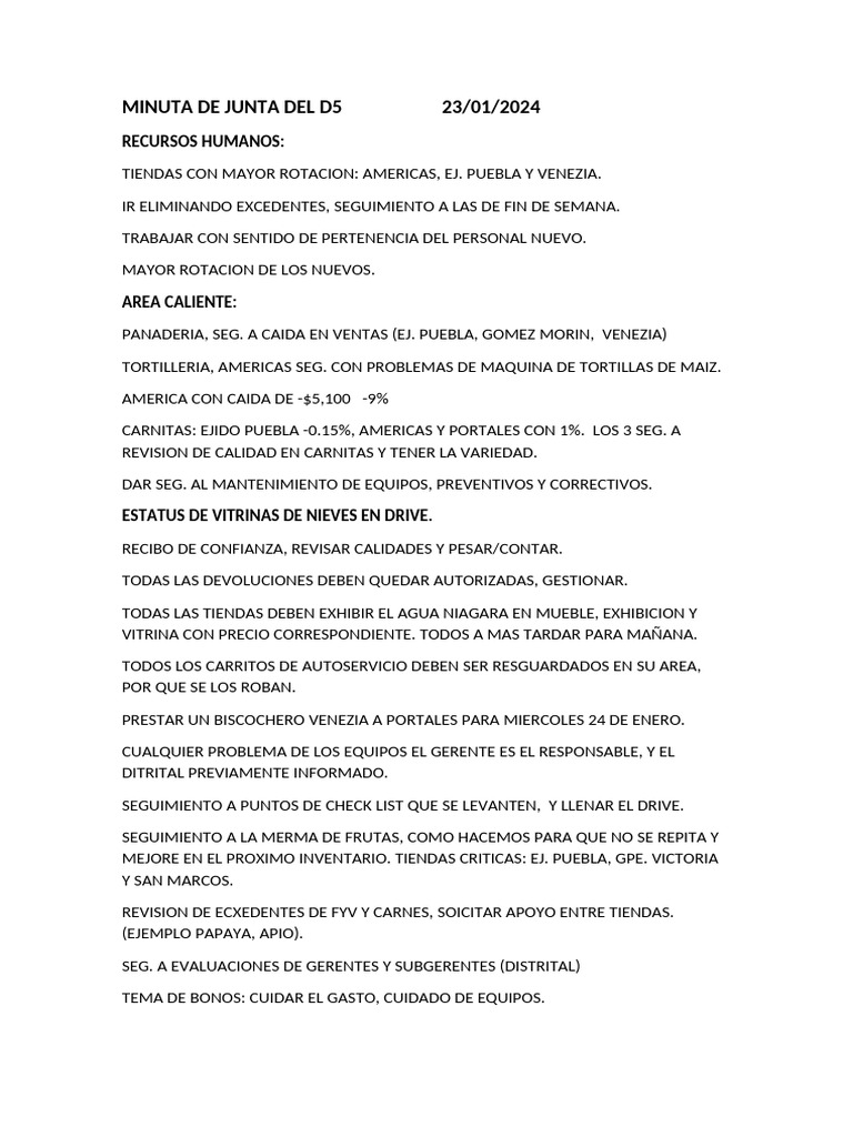 Minuta de Junta Del d5 | PDF