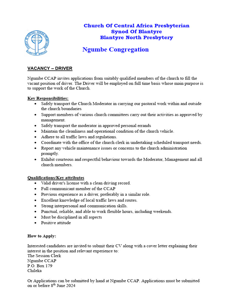 Driver Vacancy | PDF