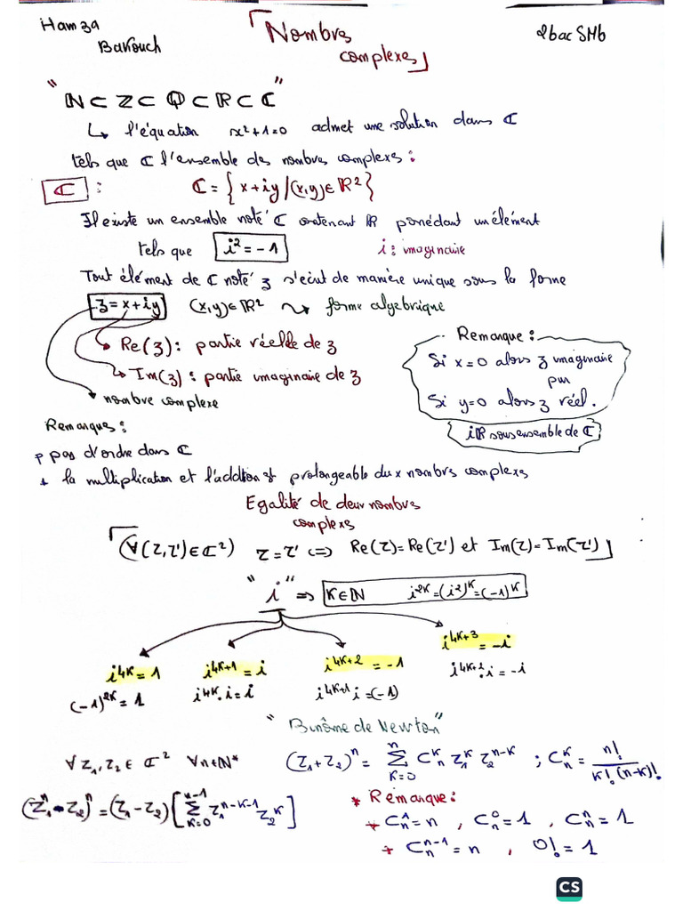 résumé des nombres complexes | PDF