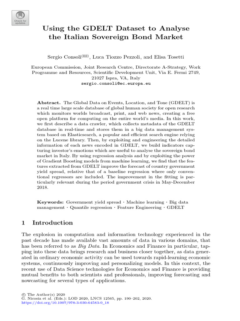 Using The GDELT Dataset To Analyse The Italian Sovereign Bond Market | PDF