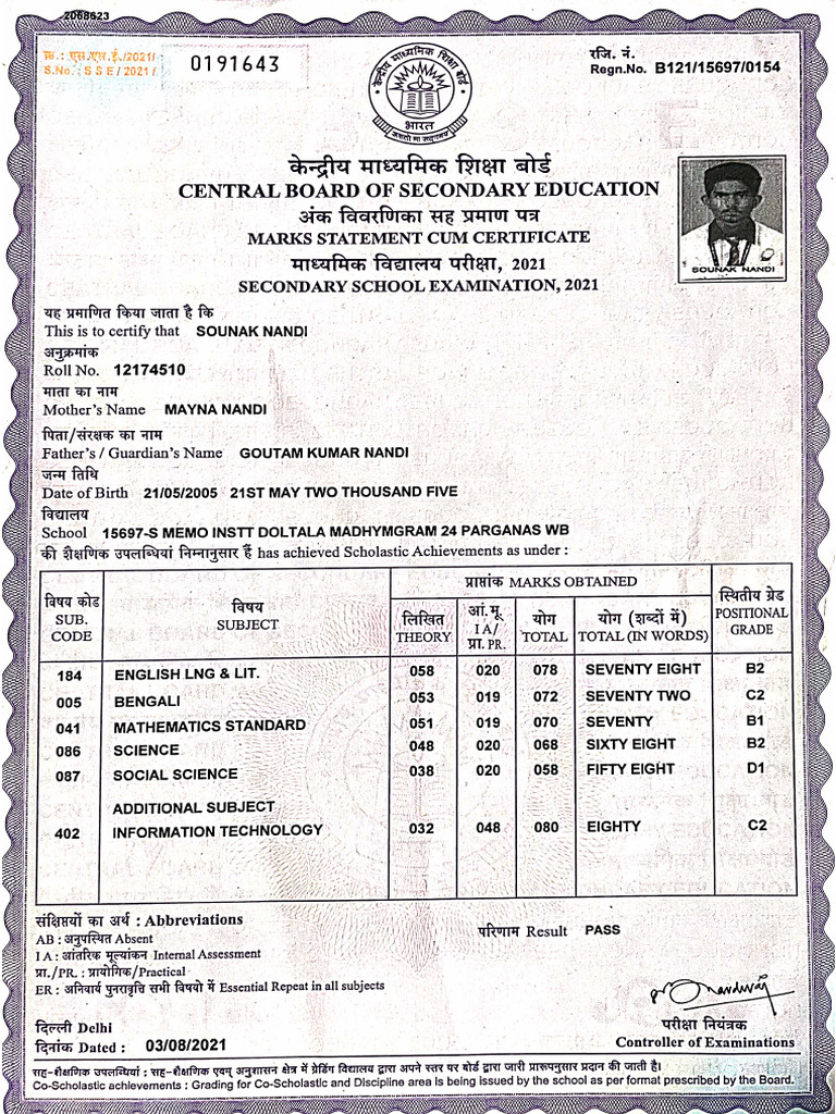 Class X Marksheet | PDF