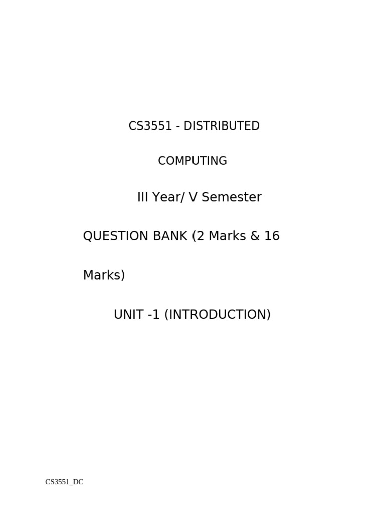 Question bank unit 1 DC | PDF | Distributed Computing | Cache (Computing)