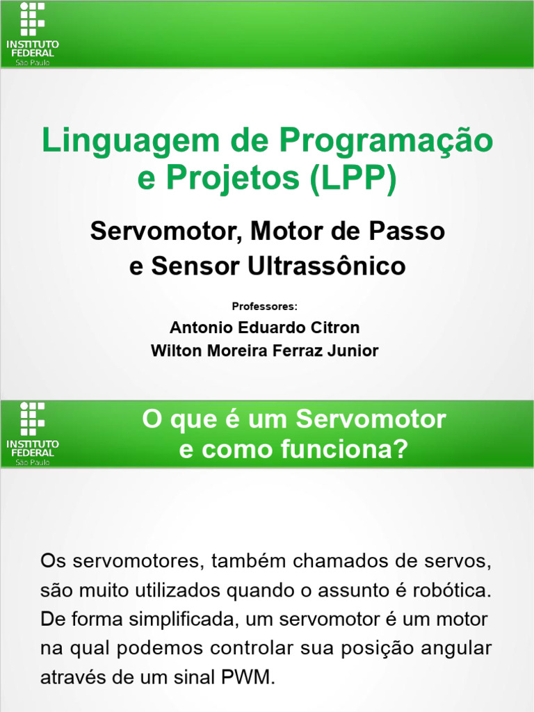Aula09 Servomotor, Motor de Passo e Sensor Ultrassônico | PDF | Arduino ...