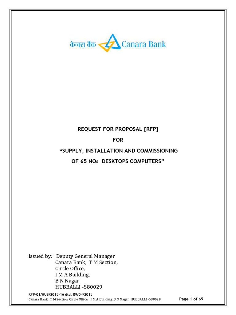 Request For Proposal (RFP) FOR Supply, Installation and Commissioning of 65 Nos Desktops ...