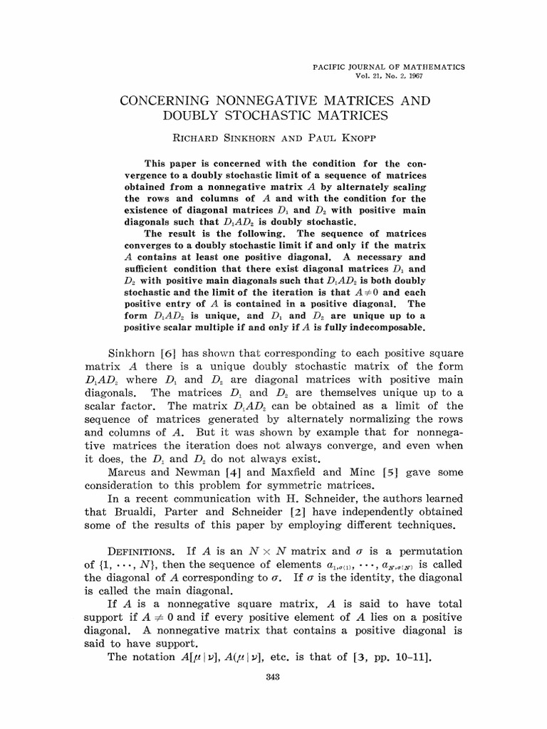 Nonnegative and Doubly Stochastic Matrices | PDF | Matrix (Mathematics ...