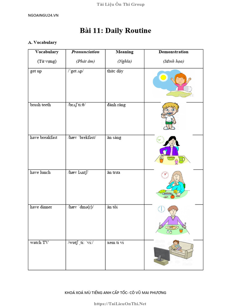Bài 21. Unit 11. Daily Routine - Listening | PDF