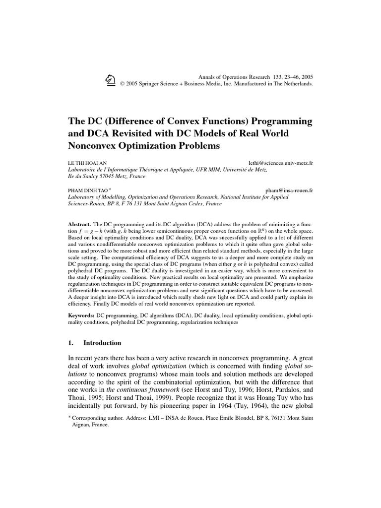Nonconvex Optimization with DCA | PDF | Mathematical Optimization | Convex Geometry