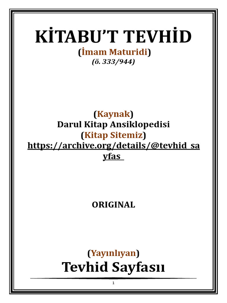 [Kitabu't Tevhid] İmam Maturidi | PDF