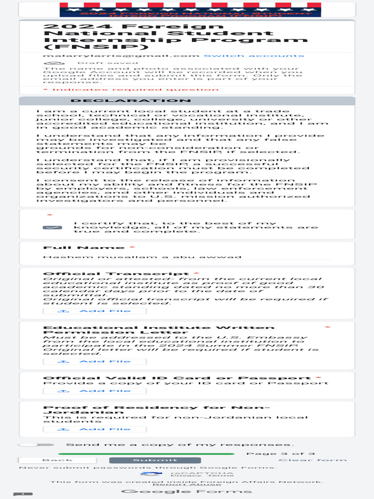 FNSIP Application Declaration Form | PDF | Identity Document ...