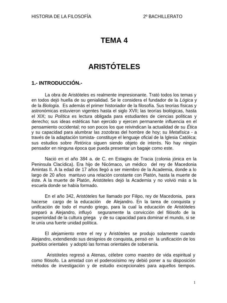 TEMA 4 ARISTÃ TELES | PDF | Aristóteles | Alma