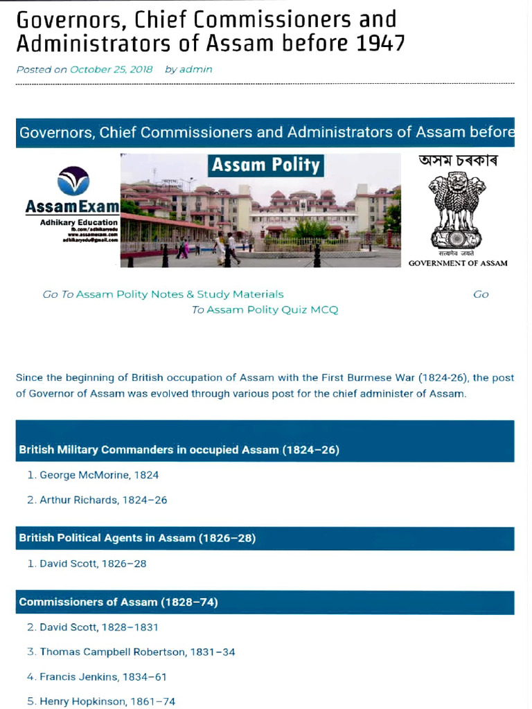 Assam's Pre-1947 Governors & Leaders | PDF | British India | India ...