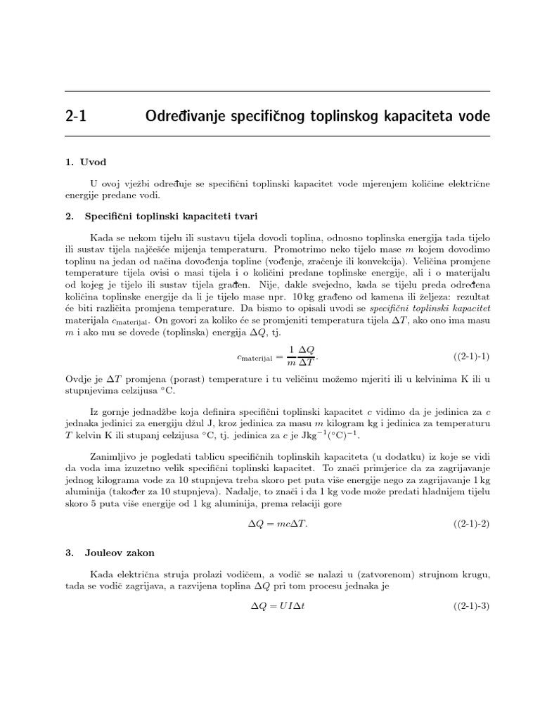 Specifični Toplinski Kapacitet Vode | PDF